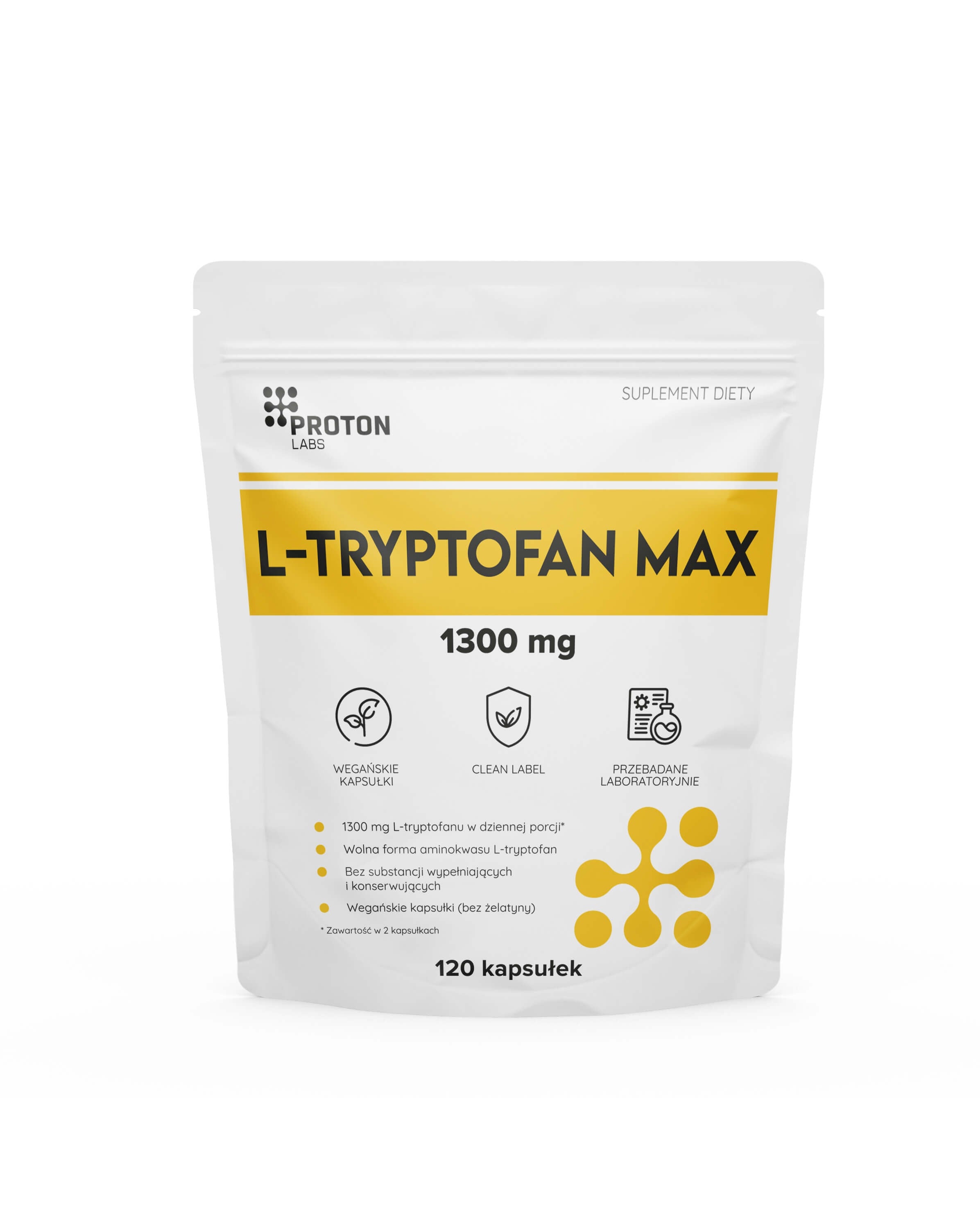 L-tryptofan MAX 1300 mg 120 kaps – serotonina i sen 99% PURE | Proton Labs